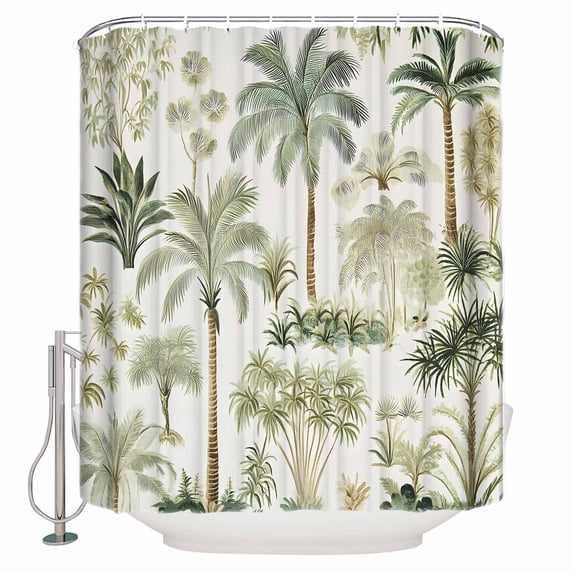 Green Palm Tree Bathroom Shower Curtains with 12 Hooks Polyester ...