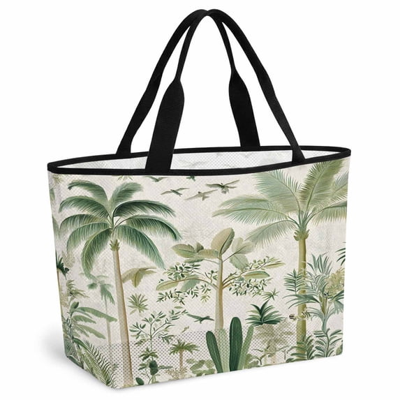 Green Palm Tree Beach Bag for Women, Large Breathable Mesh Beach Tote ...