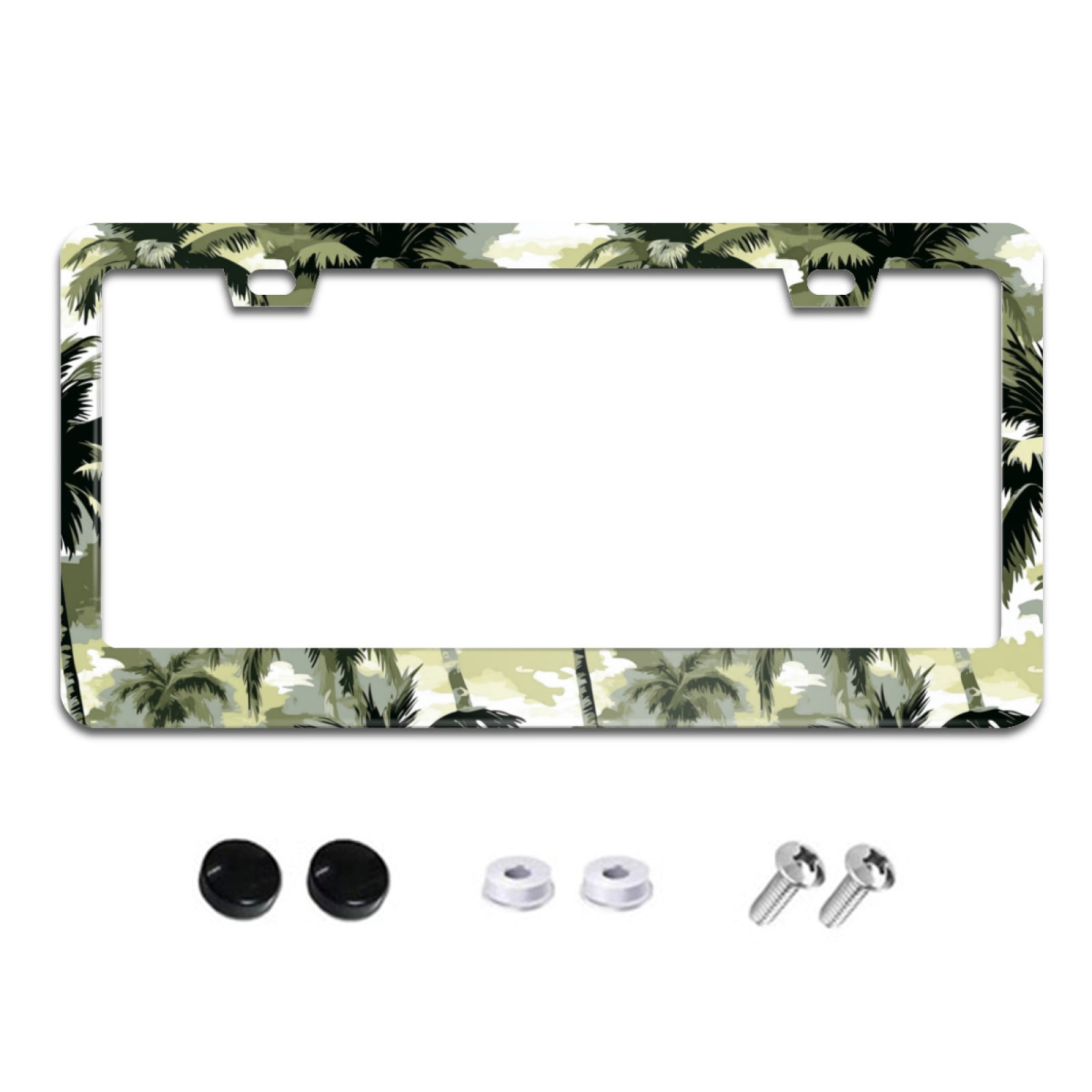 Green Palm Tree on Camo Background License Plate Frames for Women Men ...