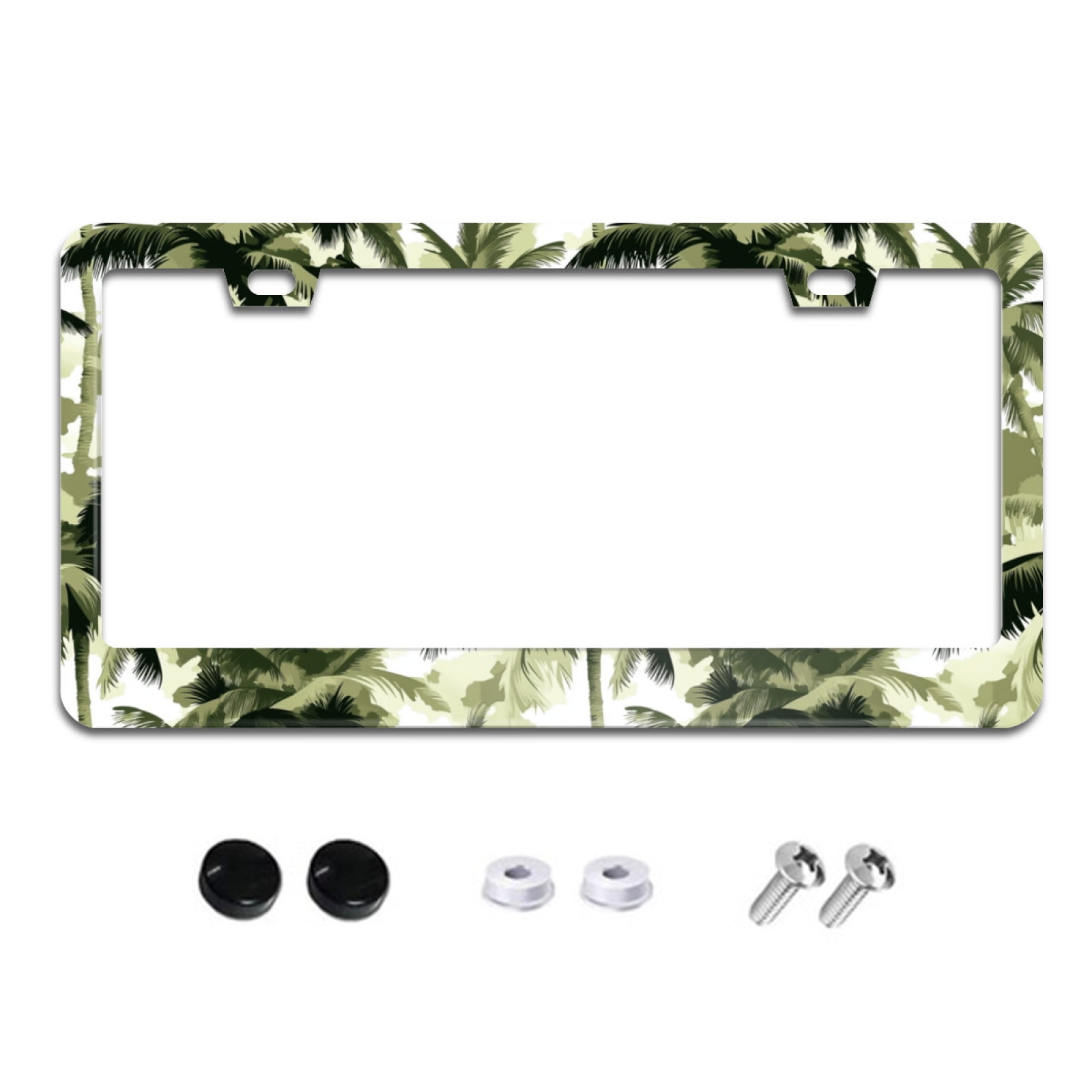 Green Palm Tree on Camo Background License Plate Frames for Women Men ...