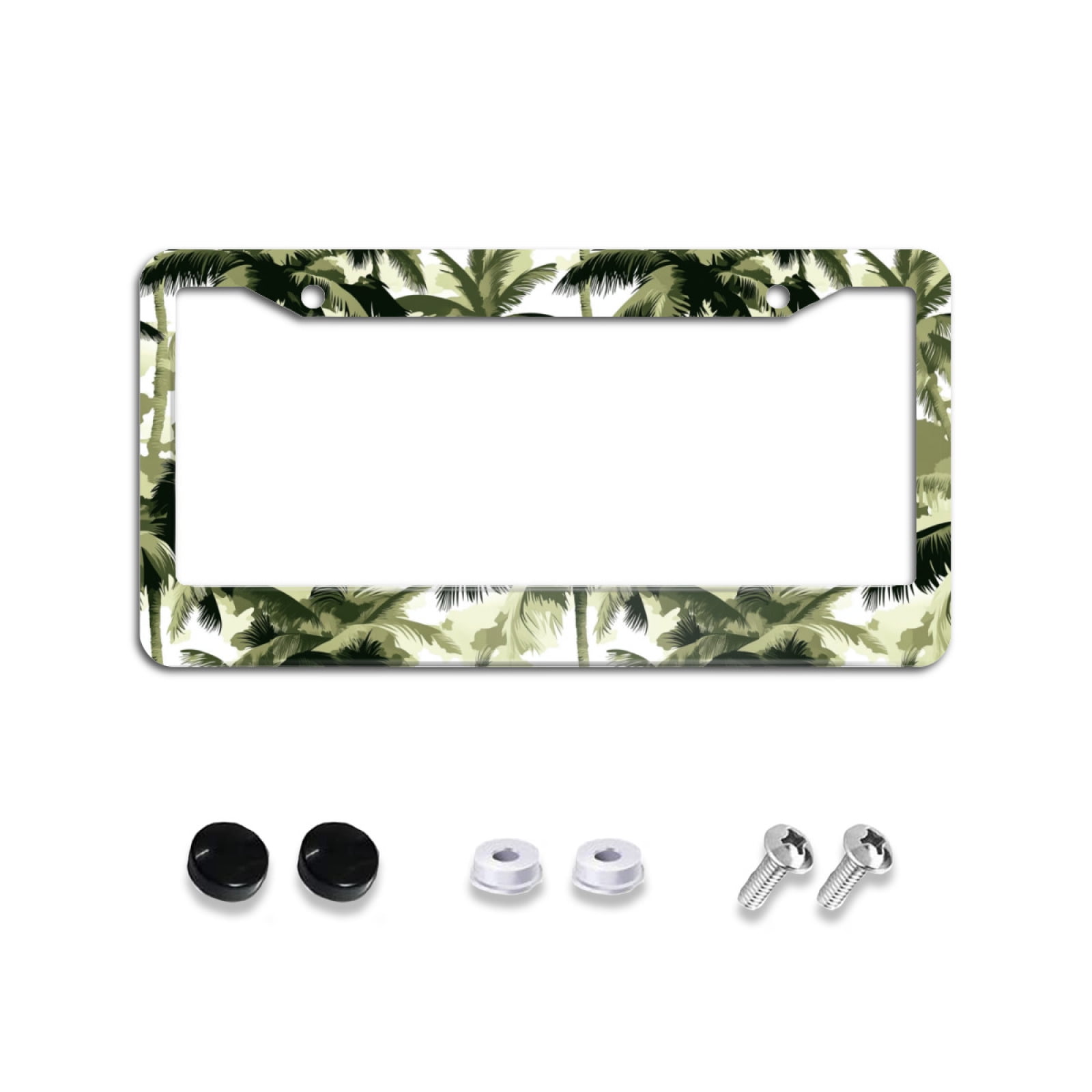 Green Palm Tree on Camo Background License Plate Frames for Women Men ...