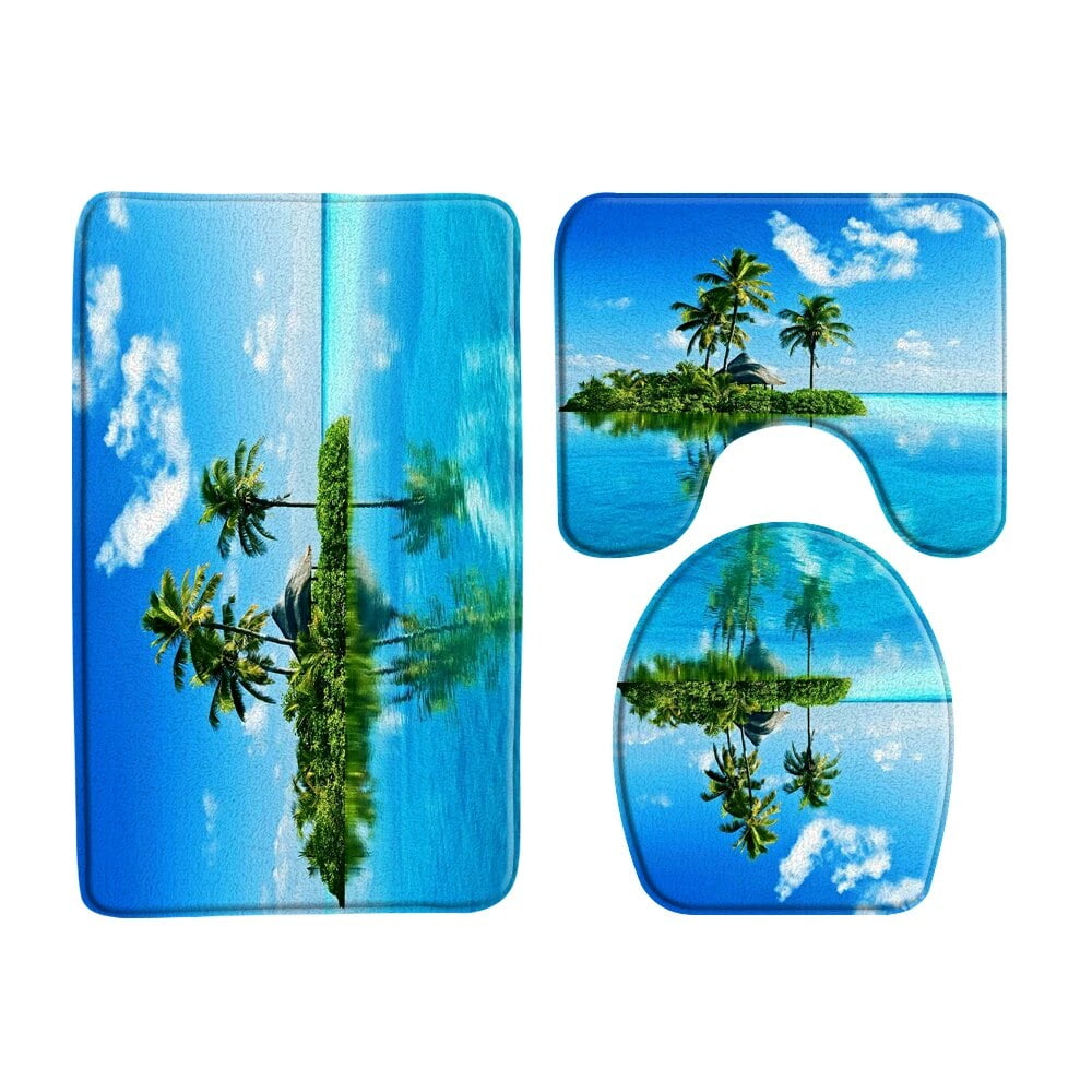 Green Palm Tree Forest Landscape Bath Mat 3pcs Set Scenery Entrance ...
