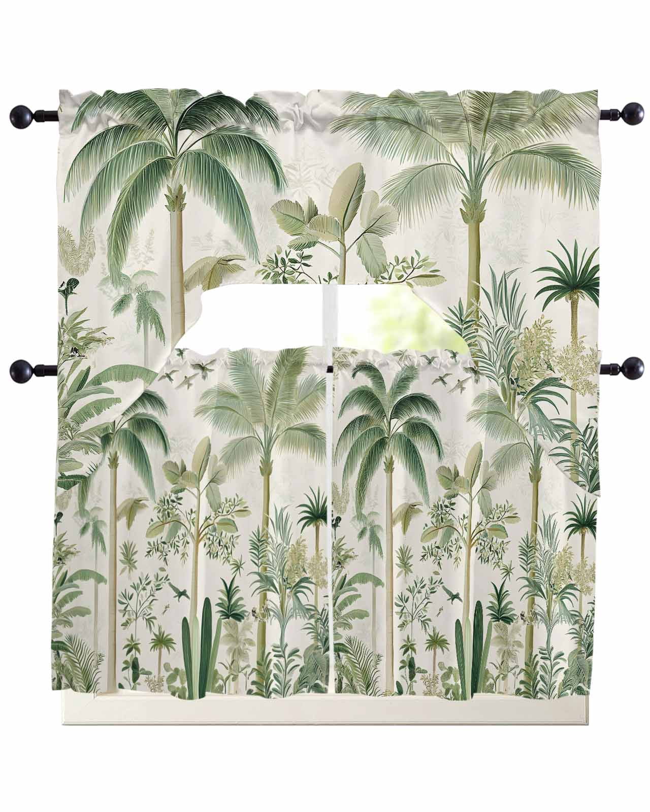 Green Palm Tree Kitchen Curtains Swag Valance and Tier Curtains Set 36 ...