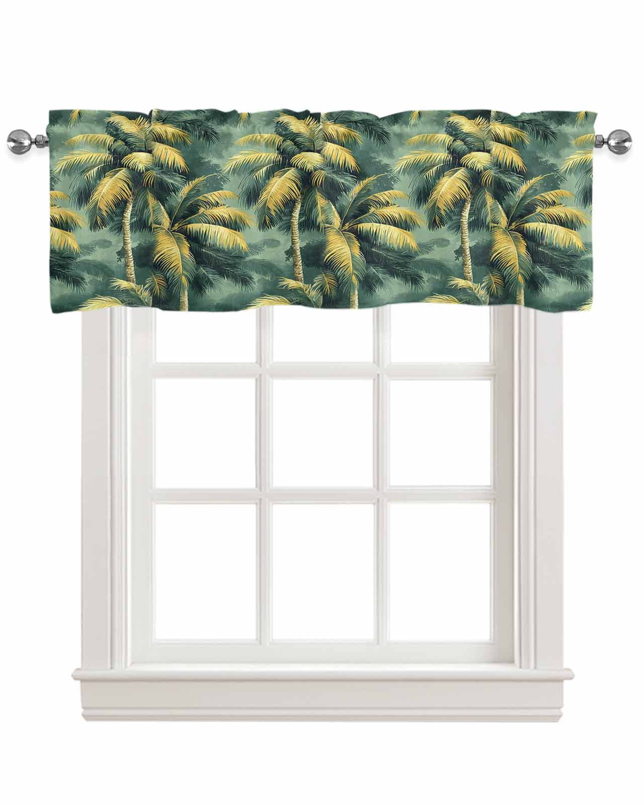 Green Palm Tree Kitchen Valances for Windows Farmhouse Linen Window ...