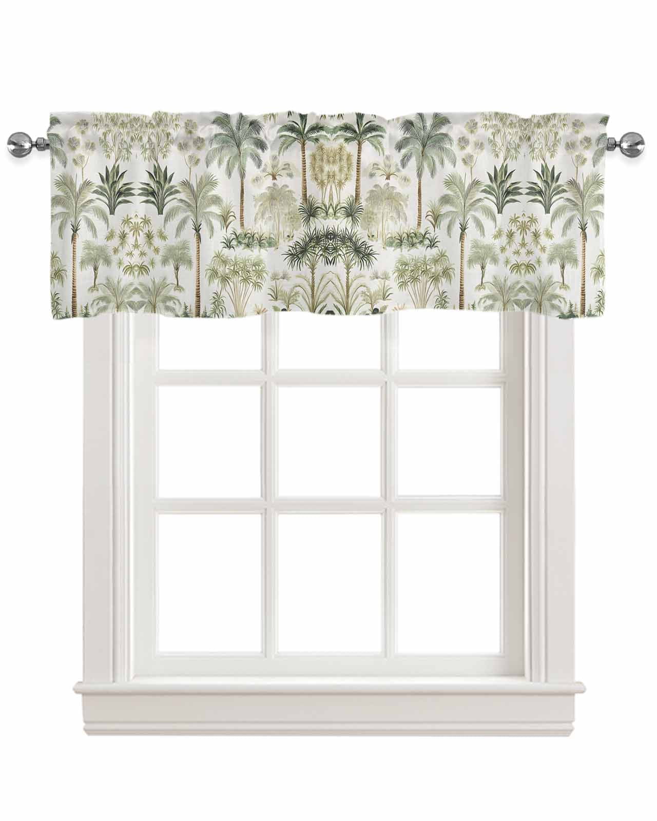 Green Palm Tree Kitchen Valances for Windows Farmhouse Linen Window ...