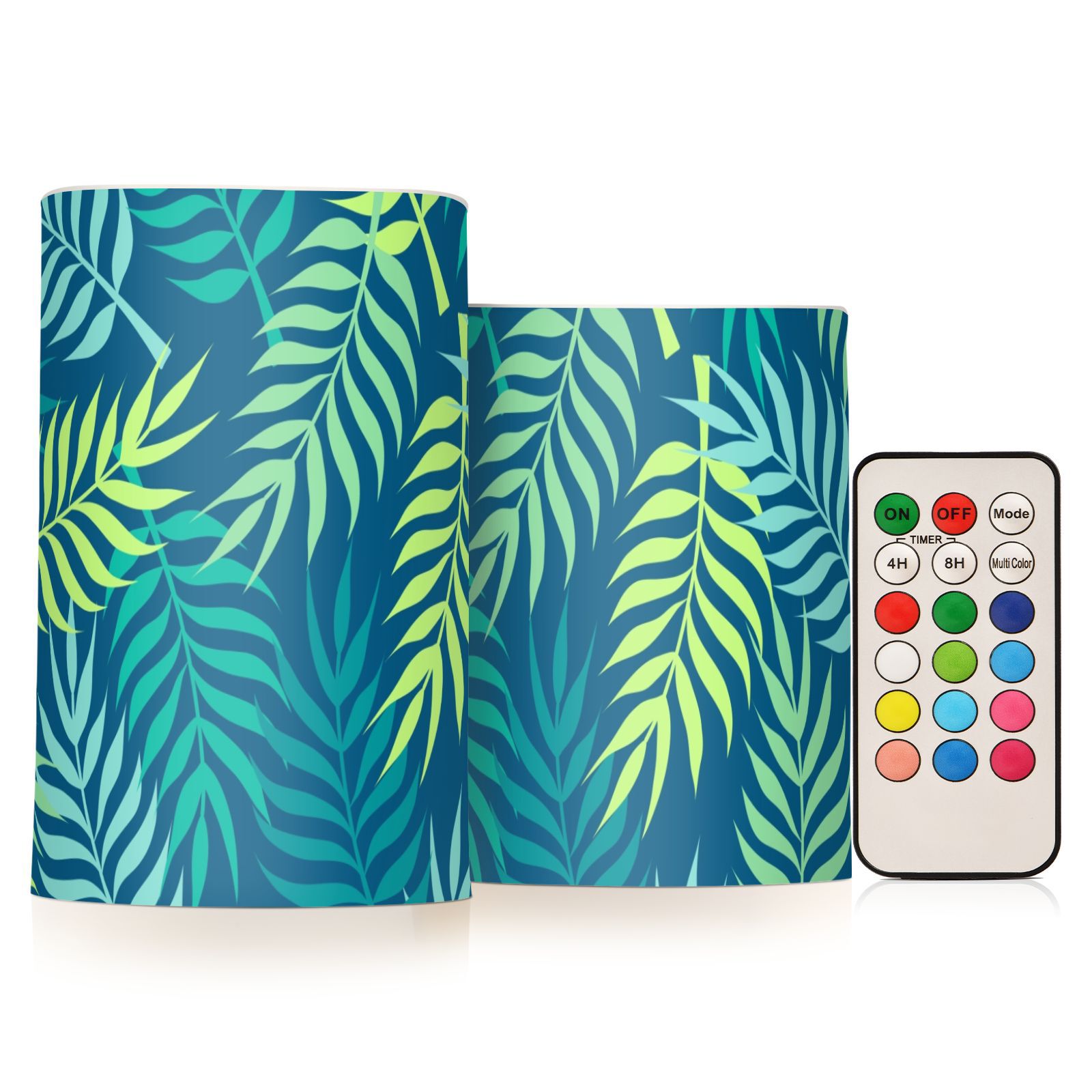 Green Palm Tree Leaves on Blue 2 PCS LED Flickering Flameless Candles ...