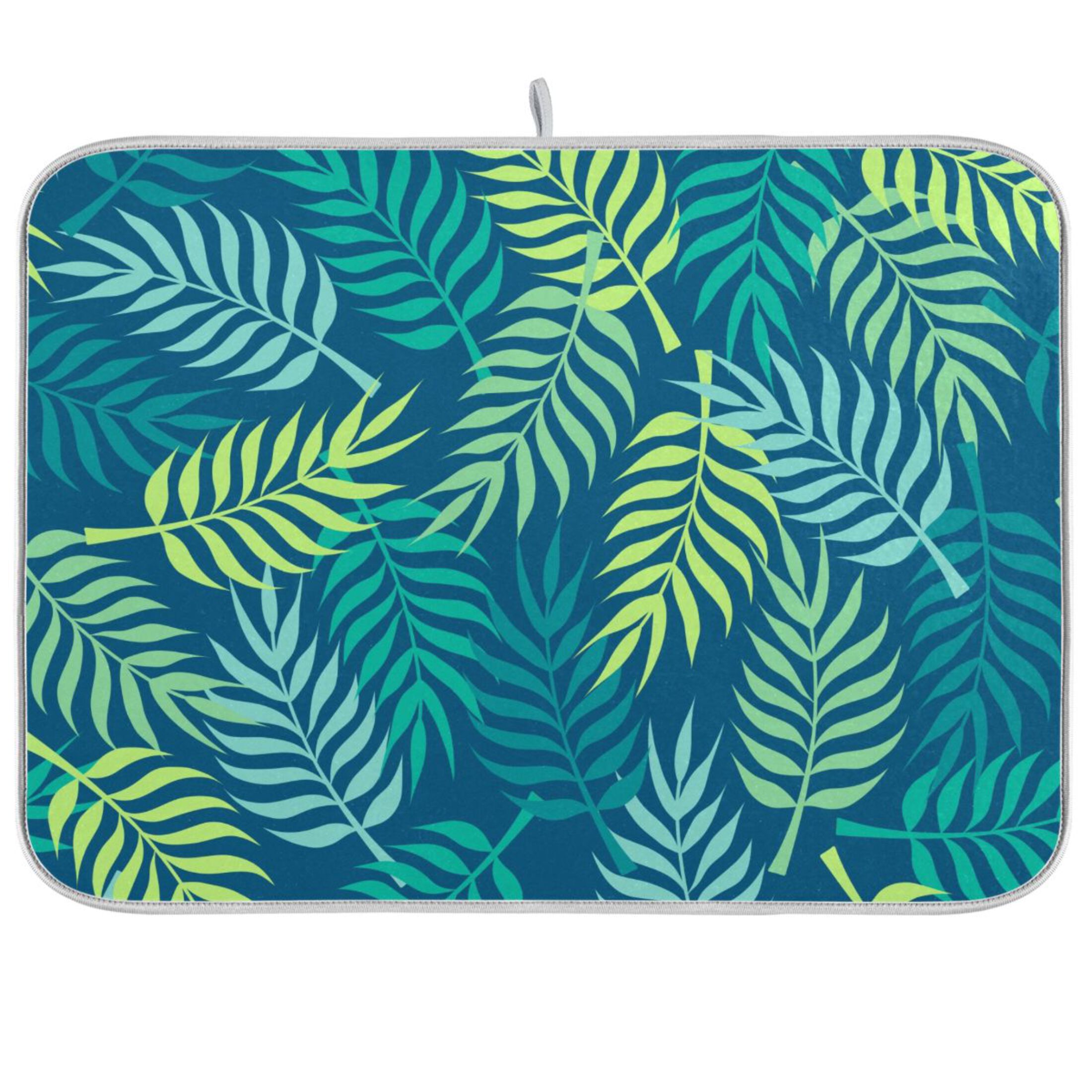 Green Palm Tree Leaves on Blue Dish Drying Mat Microfiber Kitchen Mats ...