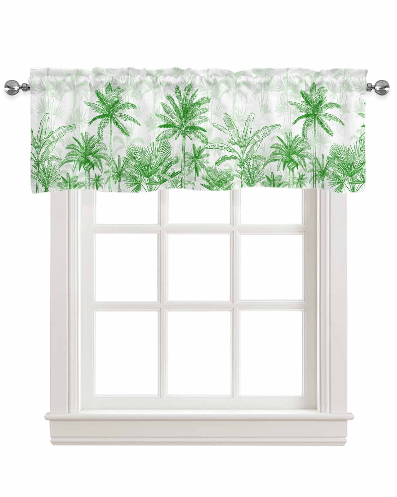 Green Palm Tree Linen Curtain Valance for Bedroom/Bathroom/Kitchen ...