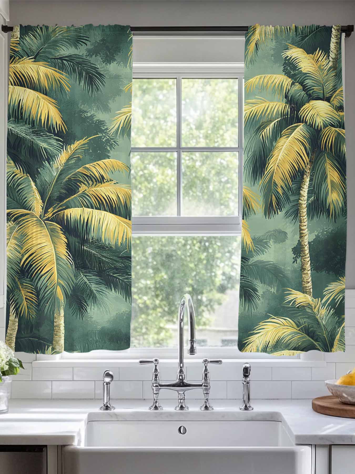 Green Palm Tree Sheer Curtains for Living Room Bedroom Farmhouse Summer ...