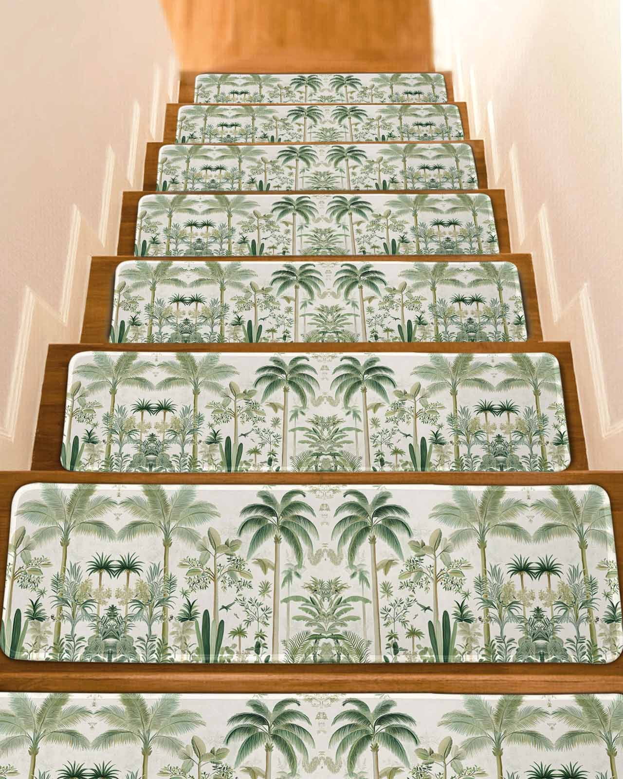 Green Palm Tree Stair Treads for Wooden Steps Indoor Runner Rug Carpet ...
