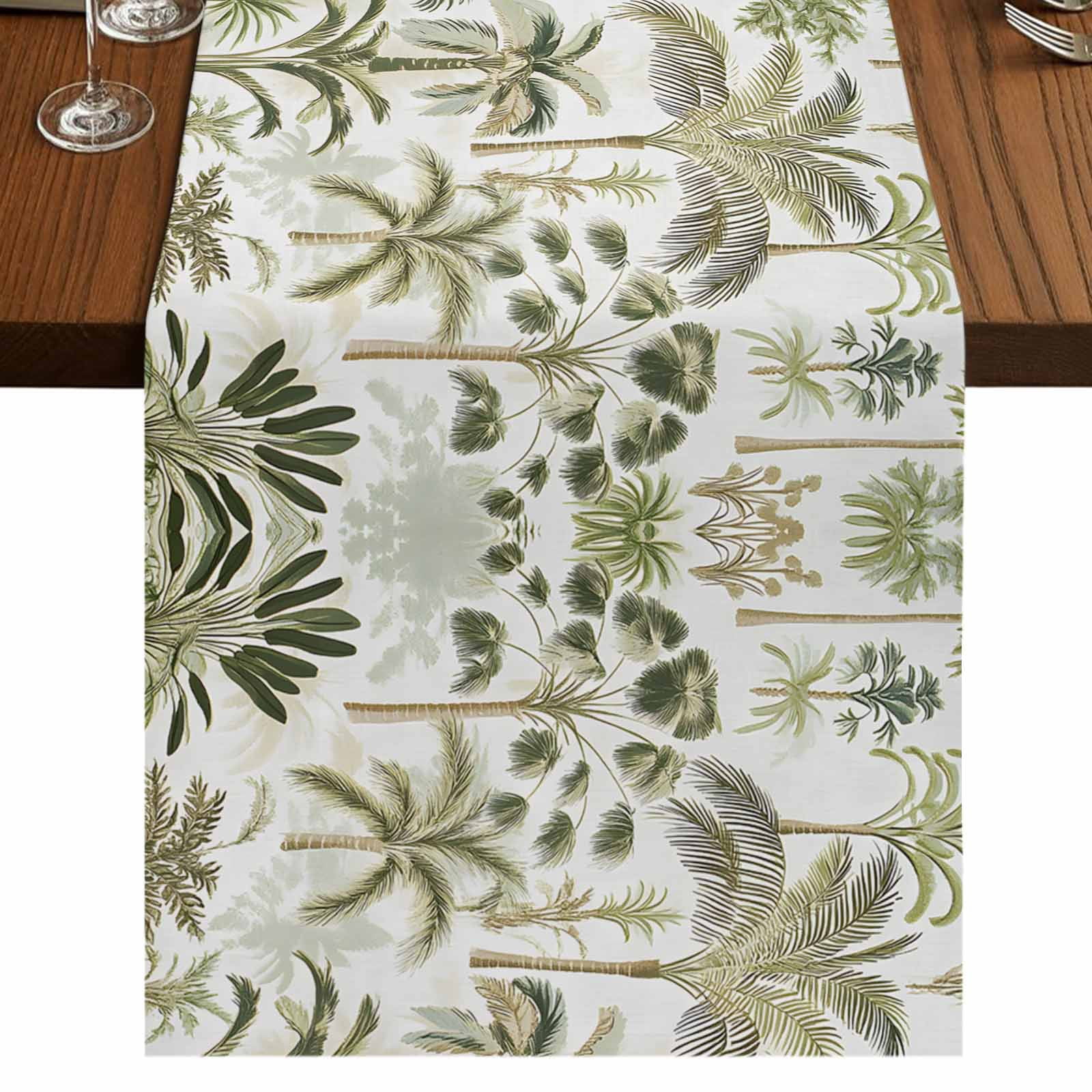 Green Palm Tree Tropical 70 Inch Table Runner, Beach Summer Botanical ...