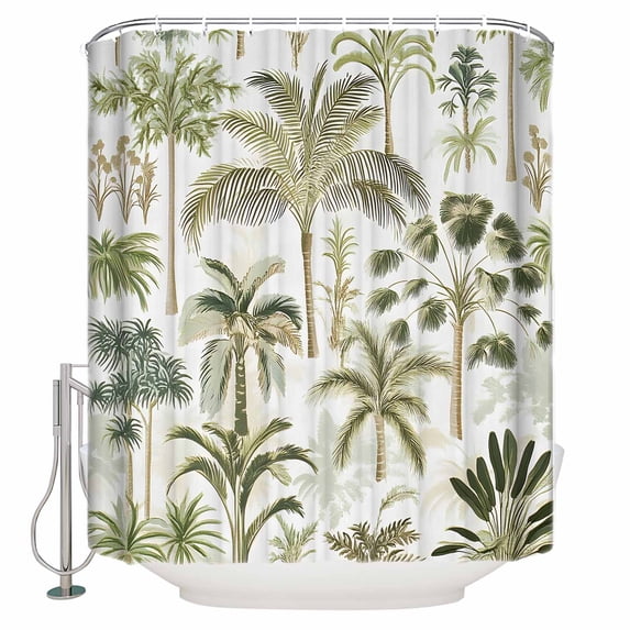 Green Palm Tree Tropical Bathroom Shower Curtains with 12 Hooks ...