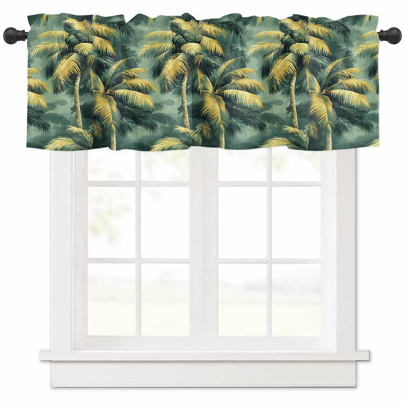 Green Palm Tree Valances for Windows Farmhouse Kitchen Curtains ...