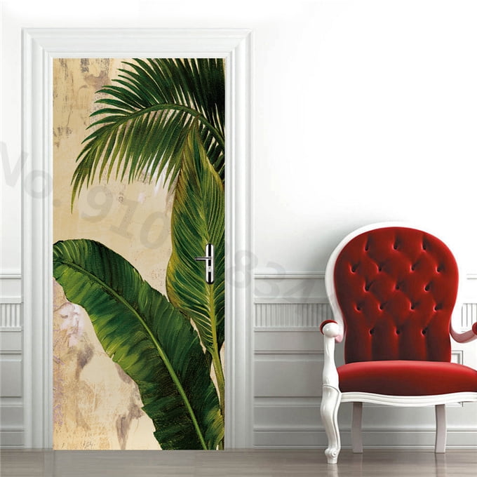 Green Palm Tree Wallpaper 3D Door Sticker Porch Entrance Wall Sticker ...