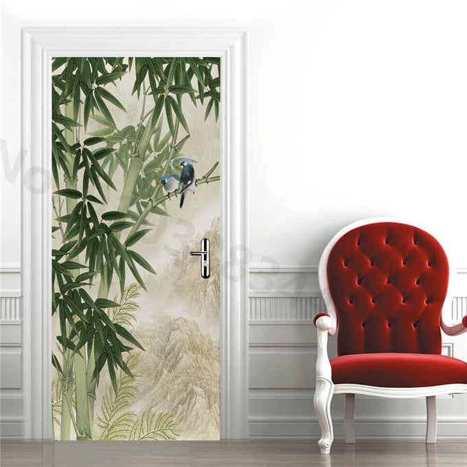 Green Palm Tree Wallpaper 3D Door Sticker Porch Entrance Wall Sticker ...