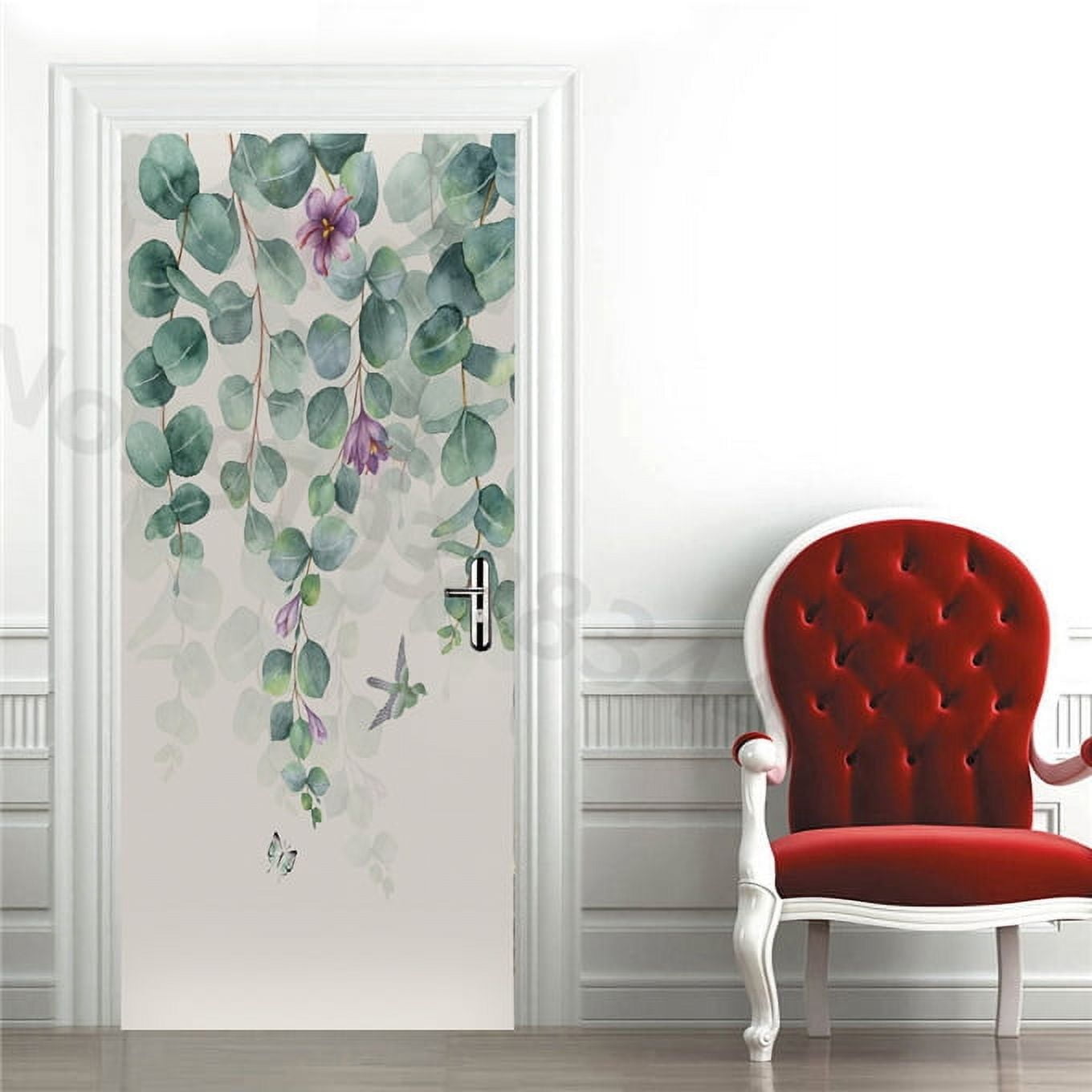 Green Palm Tree Wallpaper 3D Door Sticker Porch Entrance Wall Sticker ...