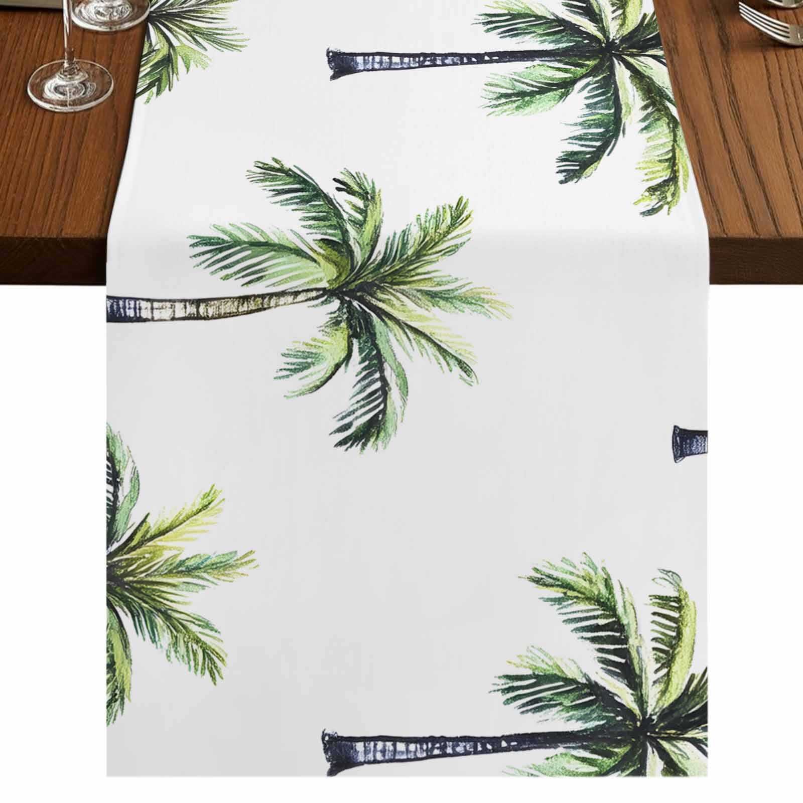 Green Palm Trees 70 Inch Table Runner, Watercolor Summer Botanical ...