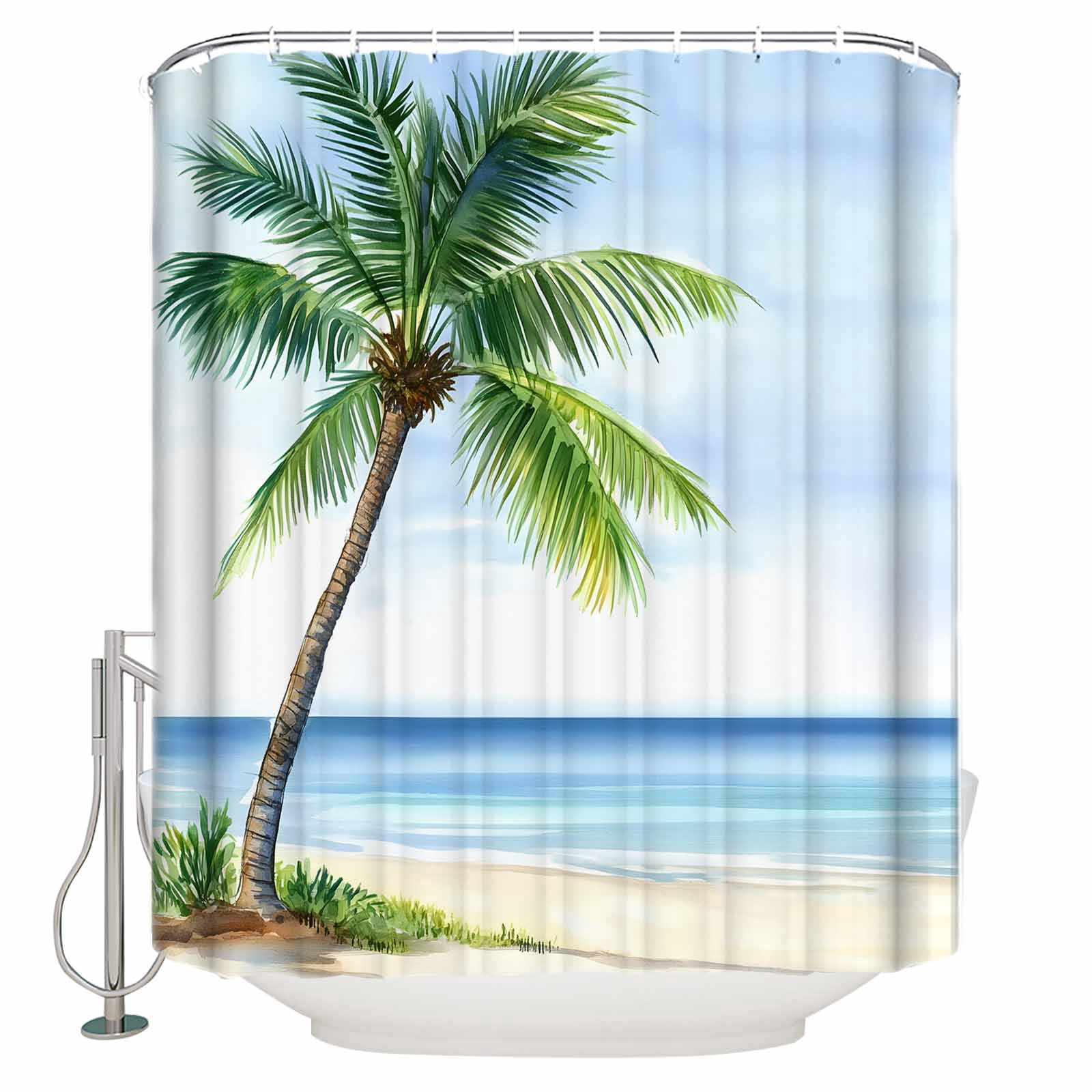 Green Palm Trees Bathroom Shower Curtains with 12 Hooks Polyester ...