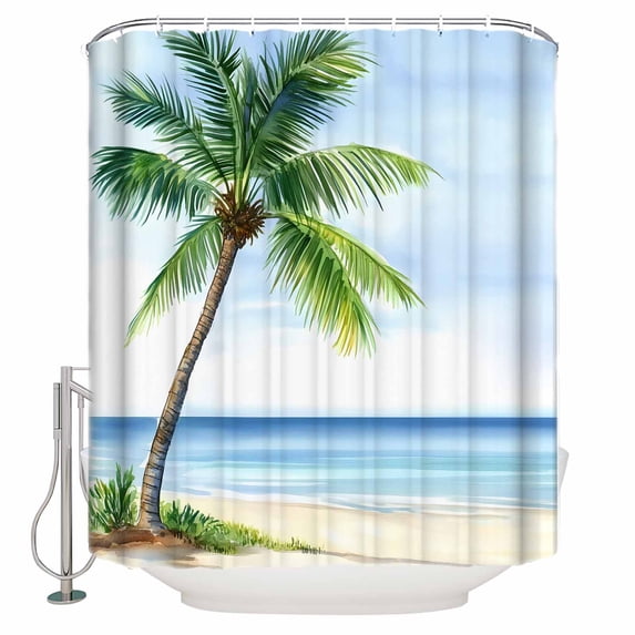 Green Palm Trees Bathroom Shower Curtains with 12 Hooks Polyester ...