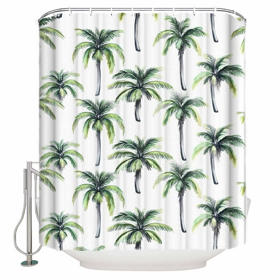 Green Palm Trees Bathroom Shower Curtains with 12 Hooks Polyester ...