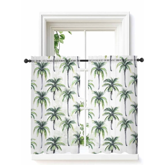 Green Palm Trees Curtains 45 Inch Length, Sheer Curtains for Bedroom ...