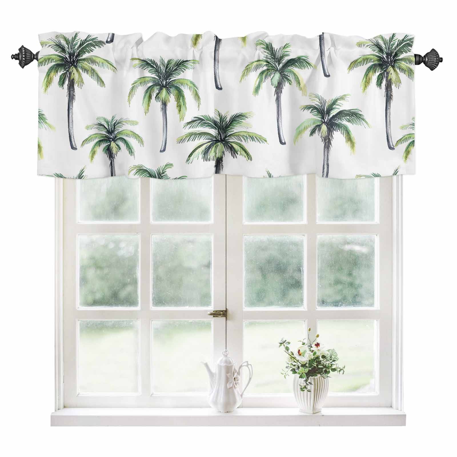 Green Palm Trees Kitchen Valances for Windows 42x12 Inch Kitchen ...