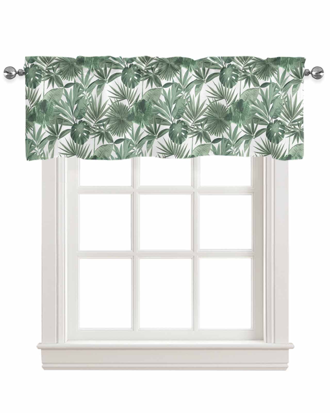 Green Palm Trees Kitchen Valances for Windows Farmhouse Linen Window ...