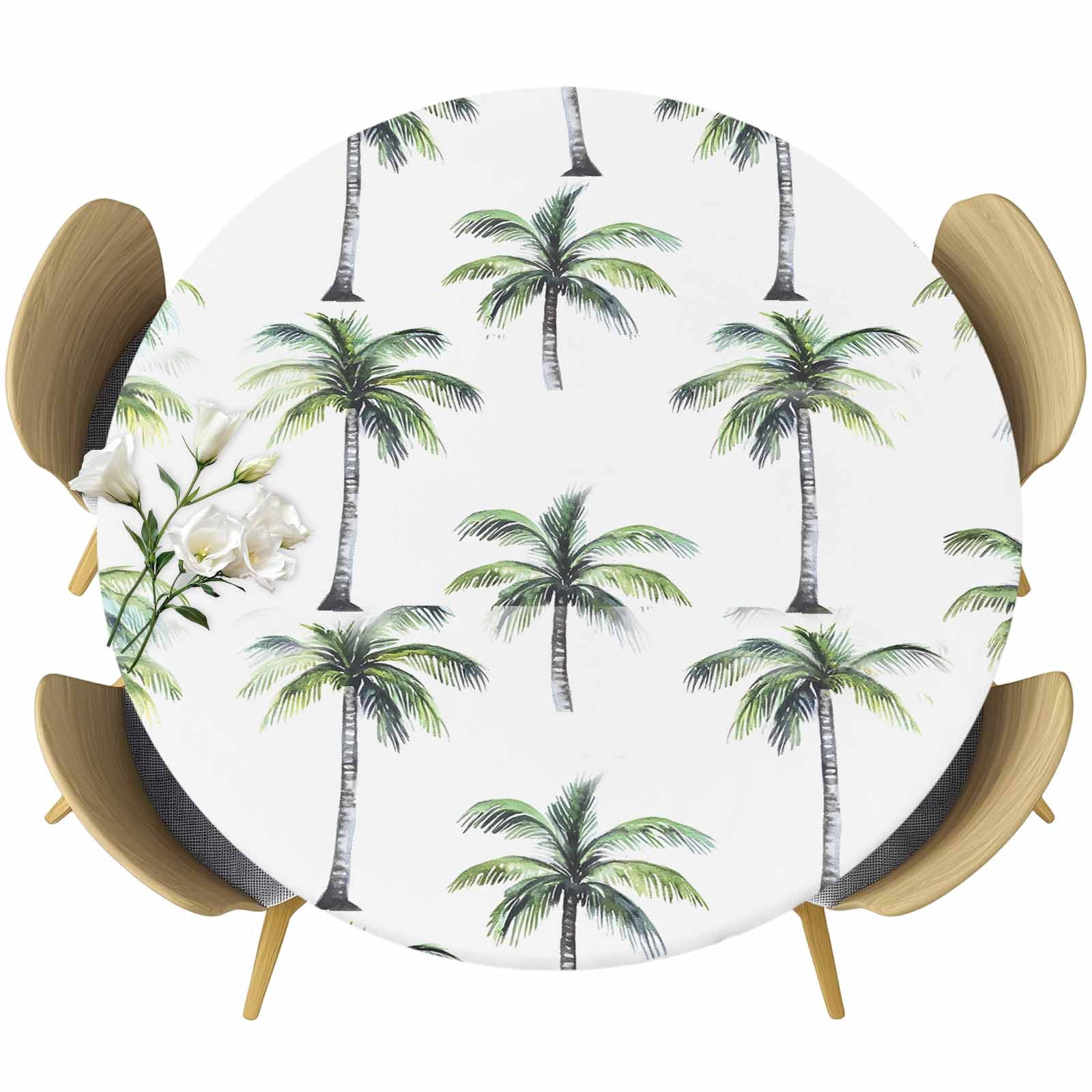 Green Palm Trees Round Tablecloth 36-44 Inch Round Fitted Table Cloth ...
