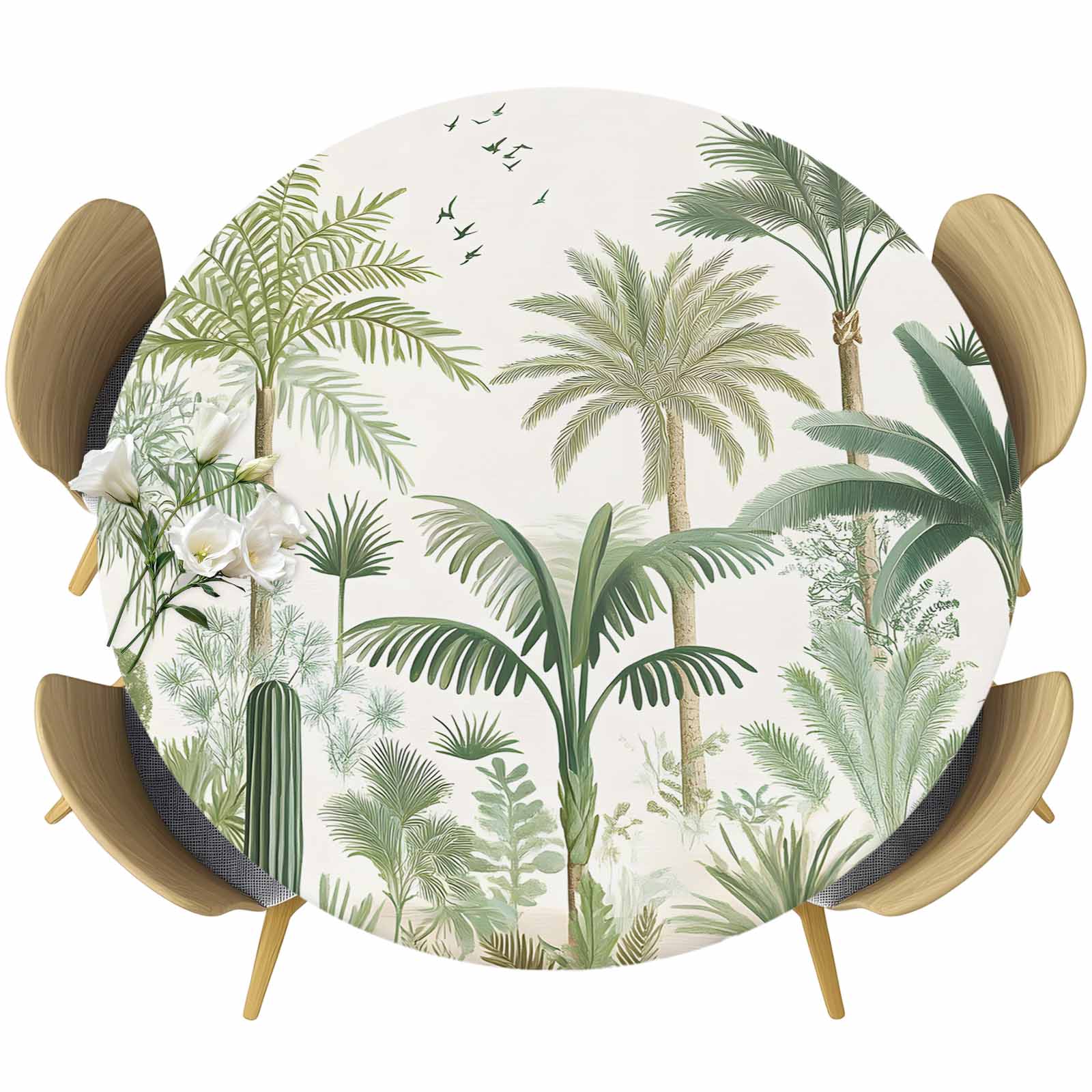 Green Palm Trees Round Tablecloth 45-54 Inch Round Fitted Table Cloth ...