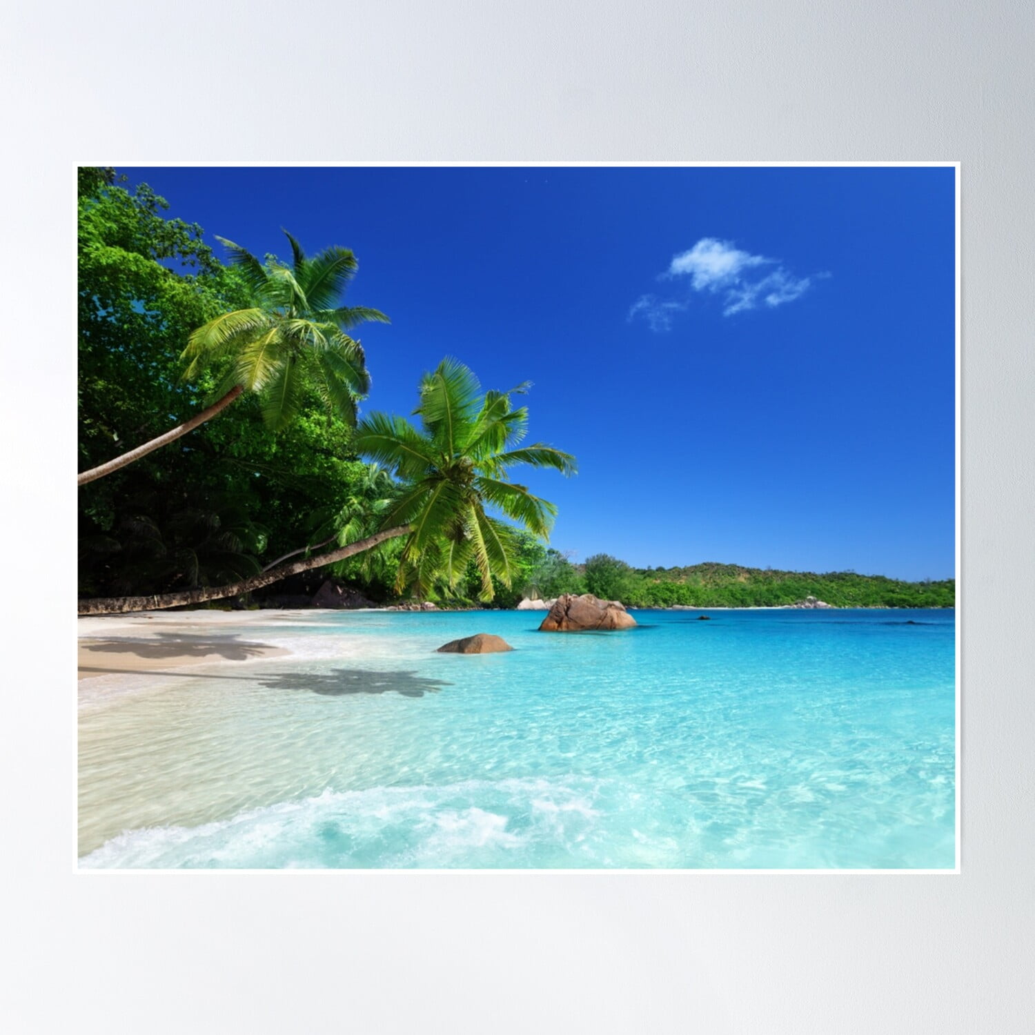 Green Palm Trees, Sand, Sea, Beach, Sky, And Sun Poster Wall Art ...