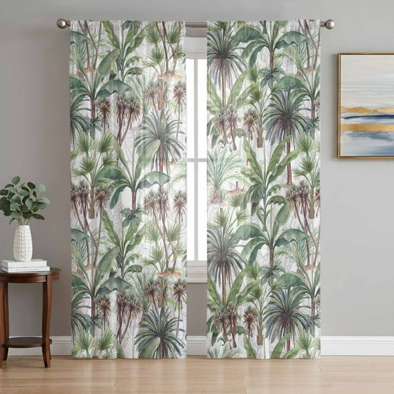 Green Palm Trees Semi Sheer Curtains 72 Inch Length 2 Panels Set ...