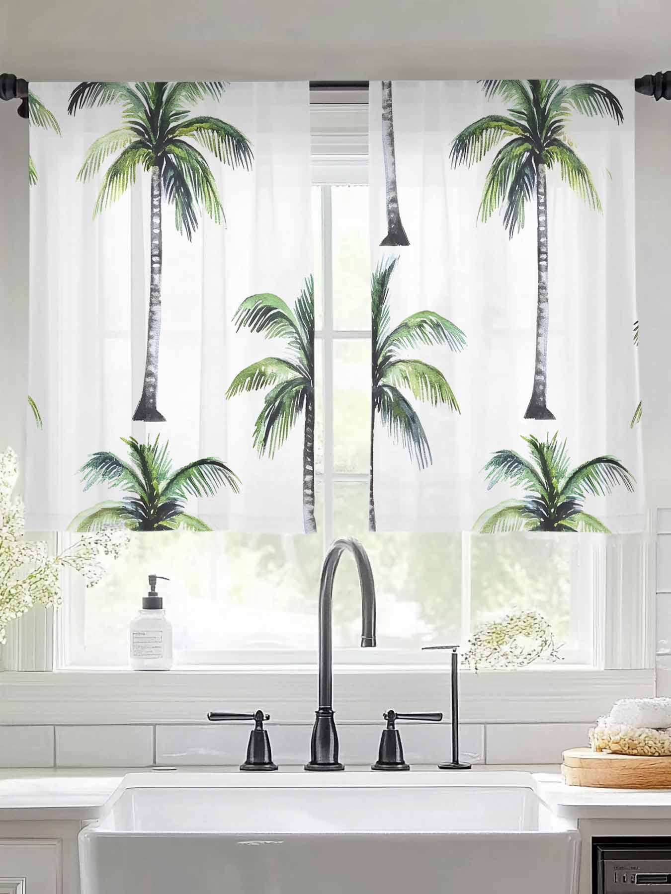Green Palm Trees Sheer Curtains for Living Room Bedroom Summer ...