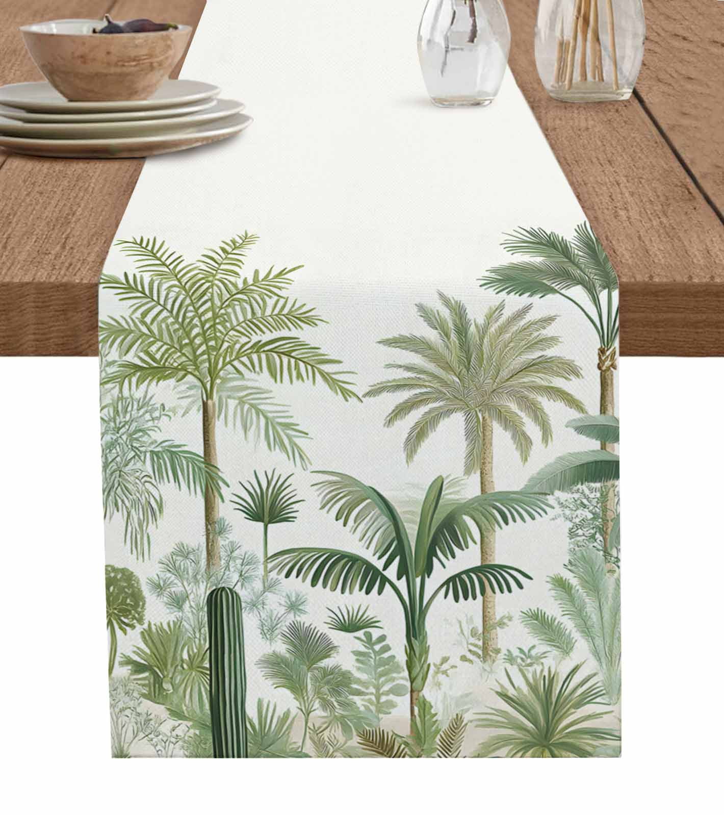 Green Palm Trees Table Runner 70 Inches, Farmhouse Summer Leaves Plants ...