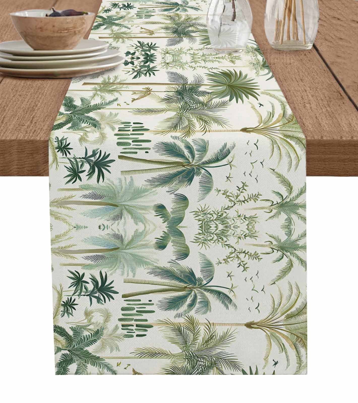 Green Palm Trees Table Runner 70 Inches, Tropical Summer Botanical Bed ...