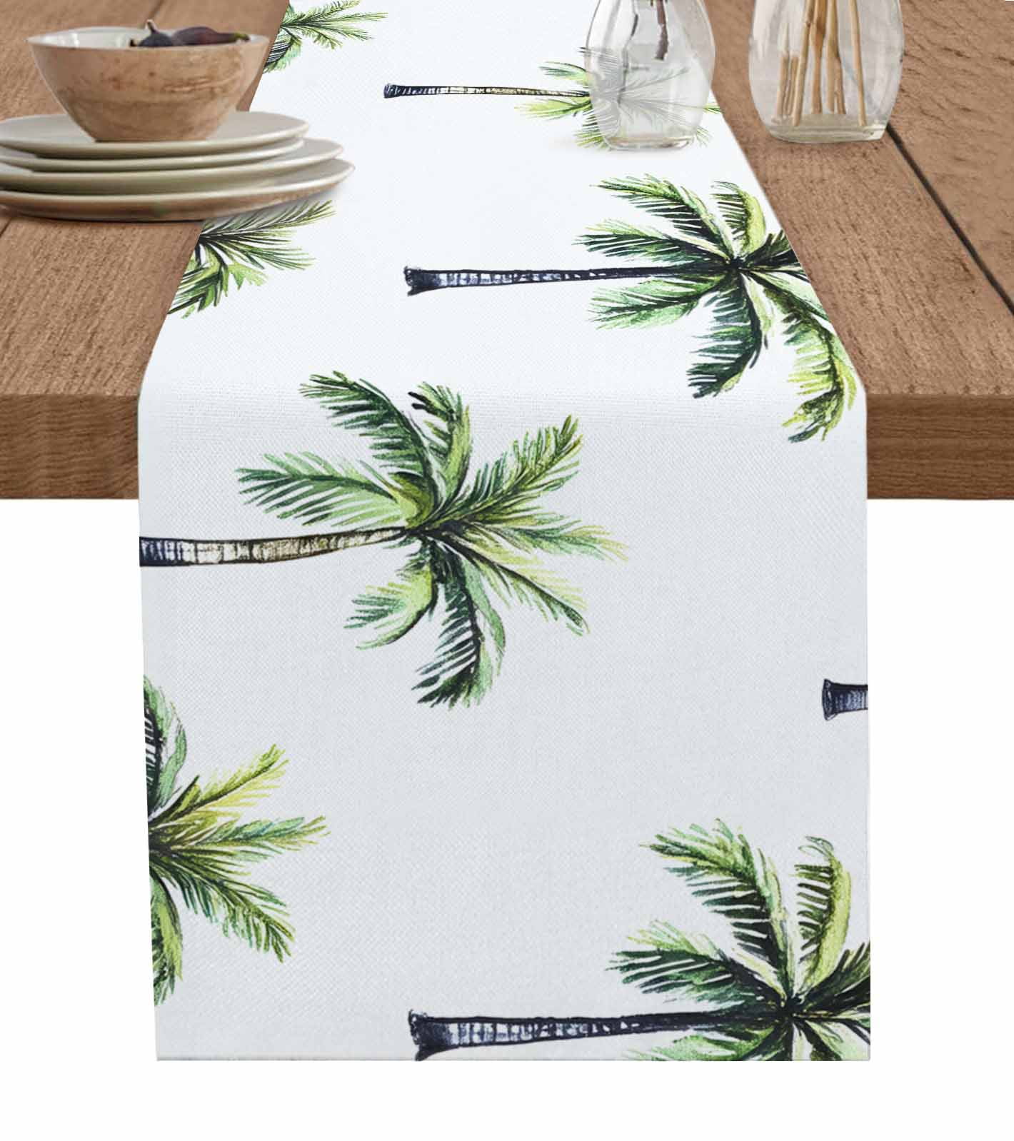 Green Palm Trees Table Runner 72 Inches, Watercolor Summer Botanical ...