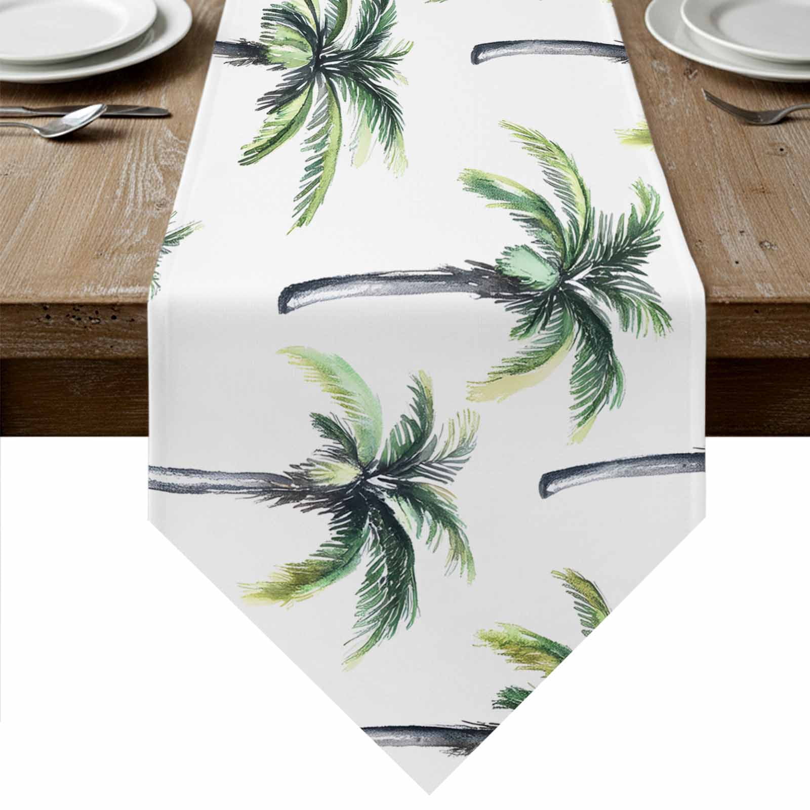 Green Palm Trees Table Runner Linen Burlap Table Runner 108 Inches Long ...