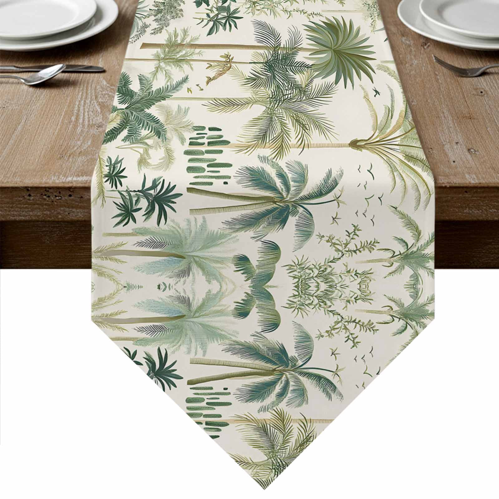 Green Palm Trees Table Runner Linen Burlap Table Runner 72 Inches Long ...