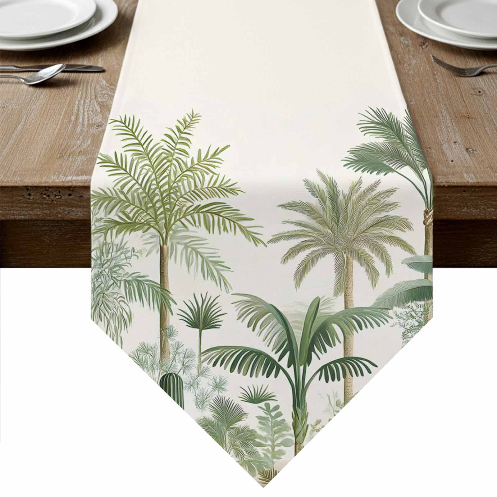 Green Palm Trees Table Runner Linen Burlap Table Runner 90 Inches Long ...