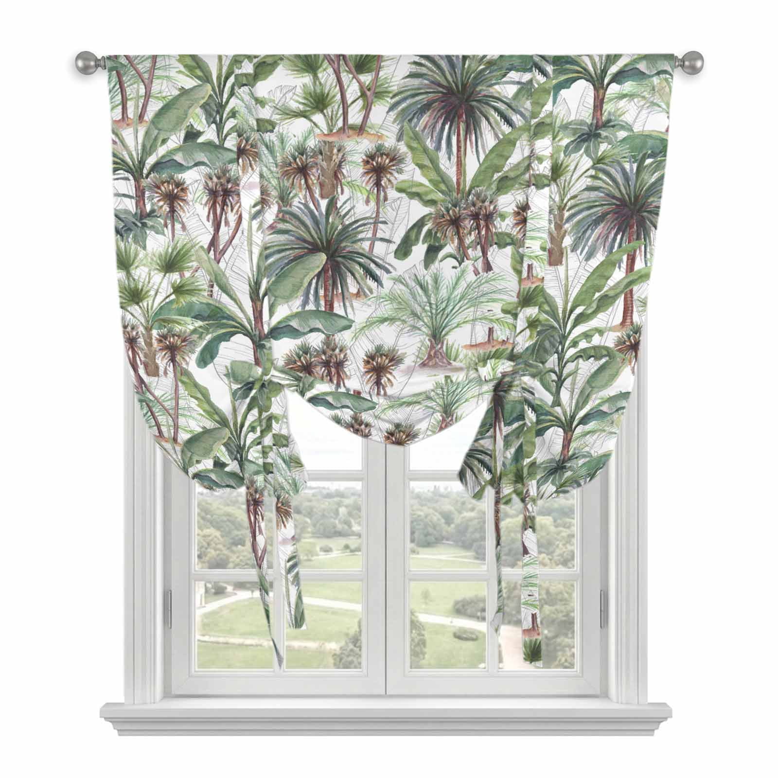 Green Palm Trees Tie Up Curtain Valance for Window, Adjustable Rod ...