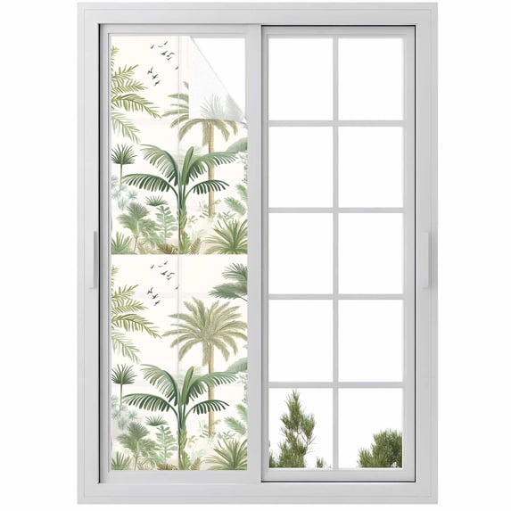 Green Palm Trees Window Privacy Film, Farmhouse Summer Leaves Plants ...