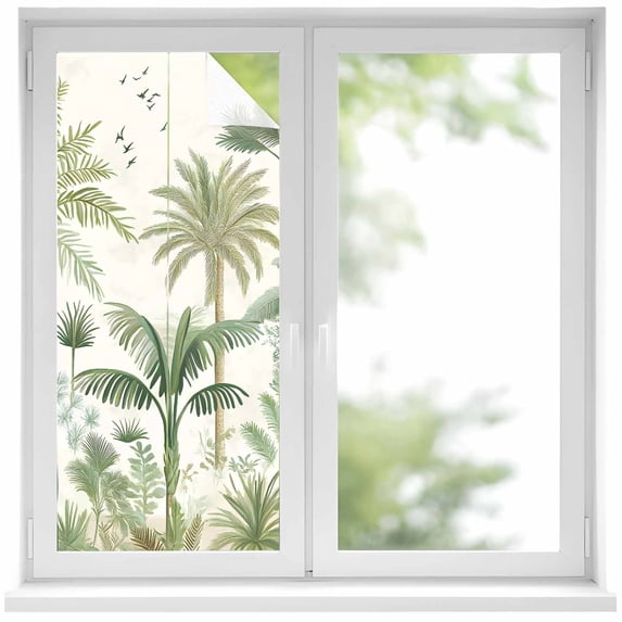 Green Palm Trees Window Privacy Film, Farmhouse Summer Leaves Plants ...