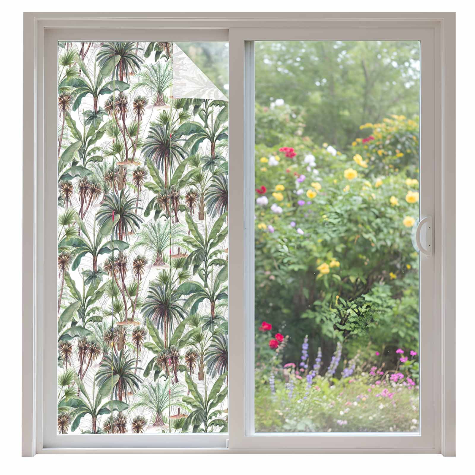 Green Palm Trees Window Privacy Film, Summer Botanical Tropical Leaves ...