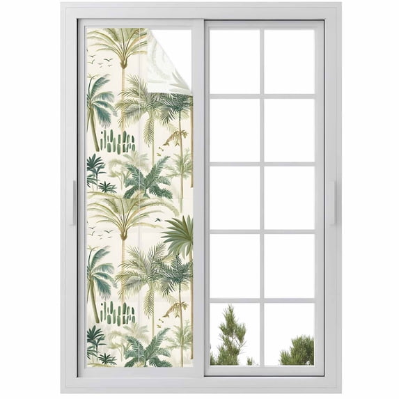 Green Palm Trees Window Privacy Film, Tropical Summer Botanical Static ...