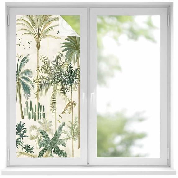 Green Palm Trees Window Privacy Film, Tropical Summer Botanical Static ...
