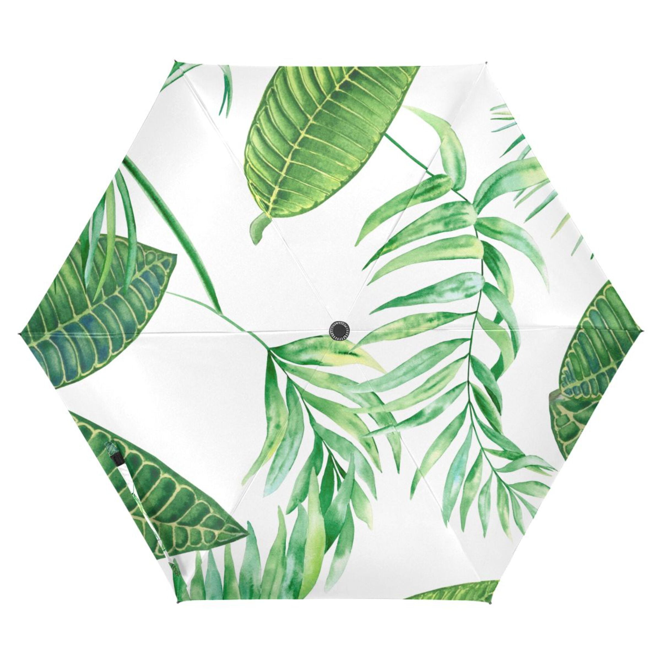 Green Palm Tropical Leaves UPF 50+ Compact Folding Umbrella for Rain ...