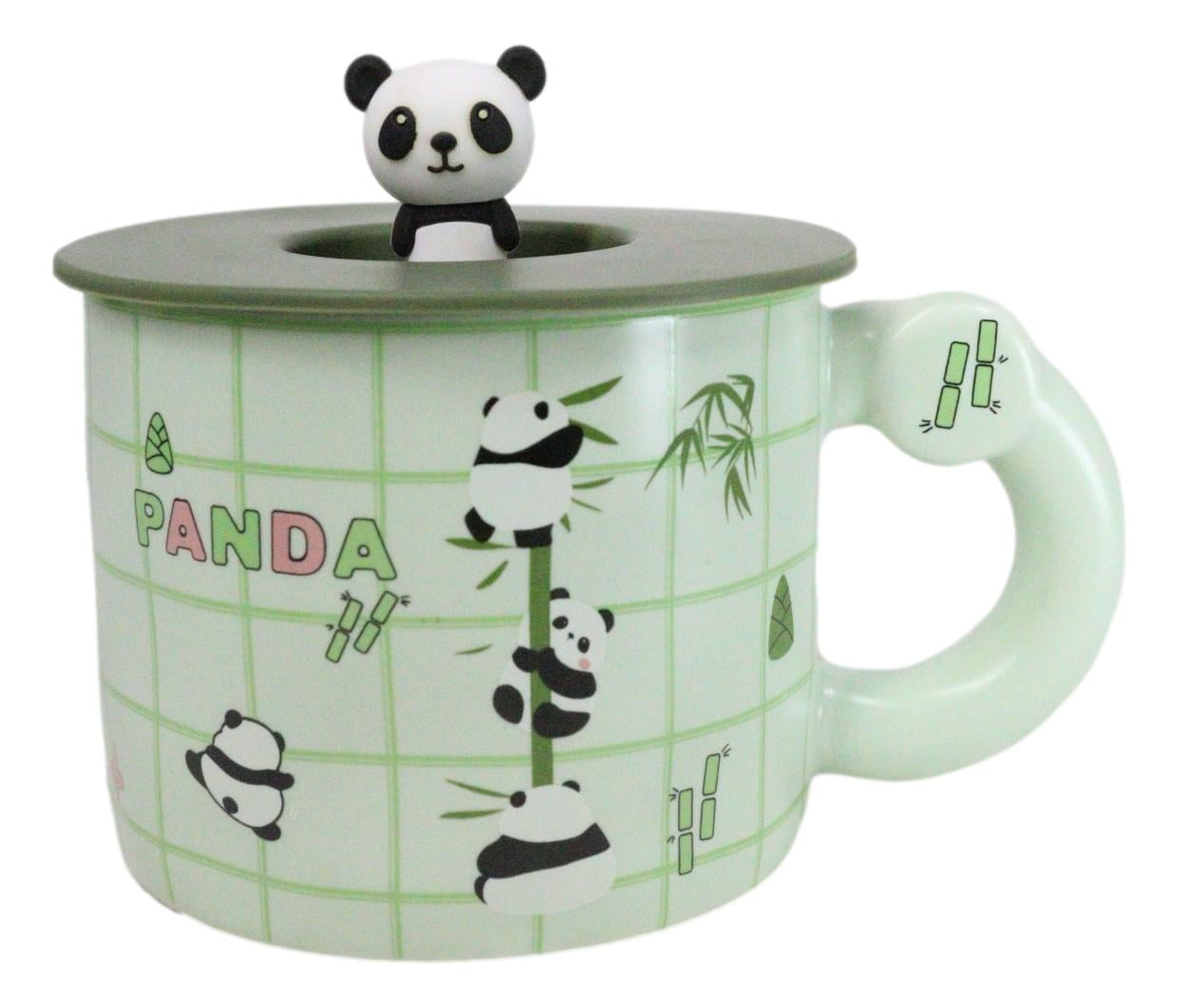 Green Panda Bears Climbing On Bamboo Mug With Anime Panda Figurine ...