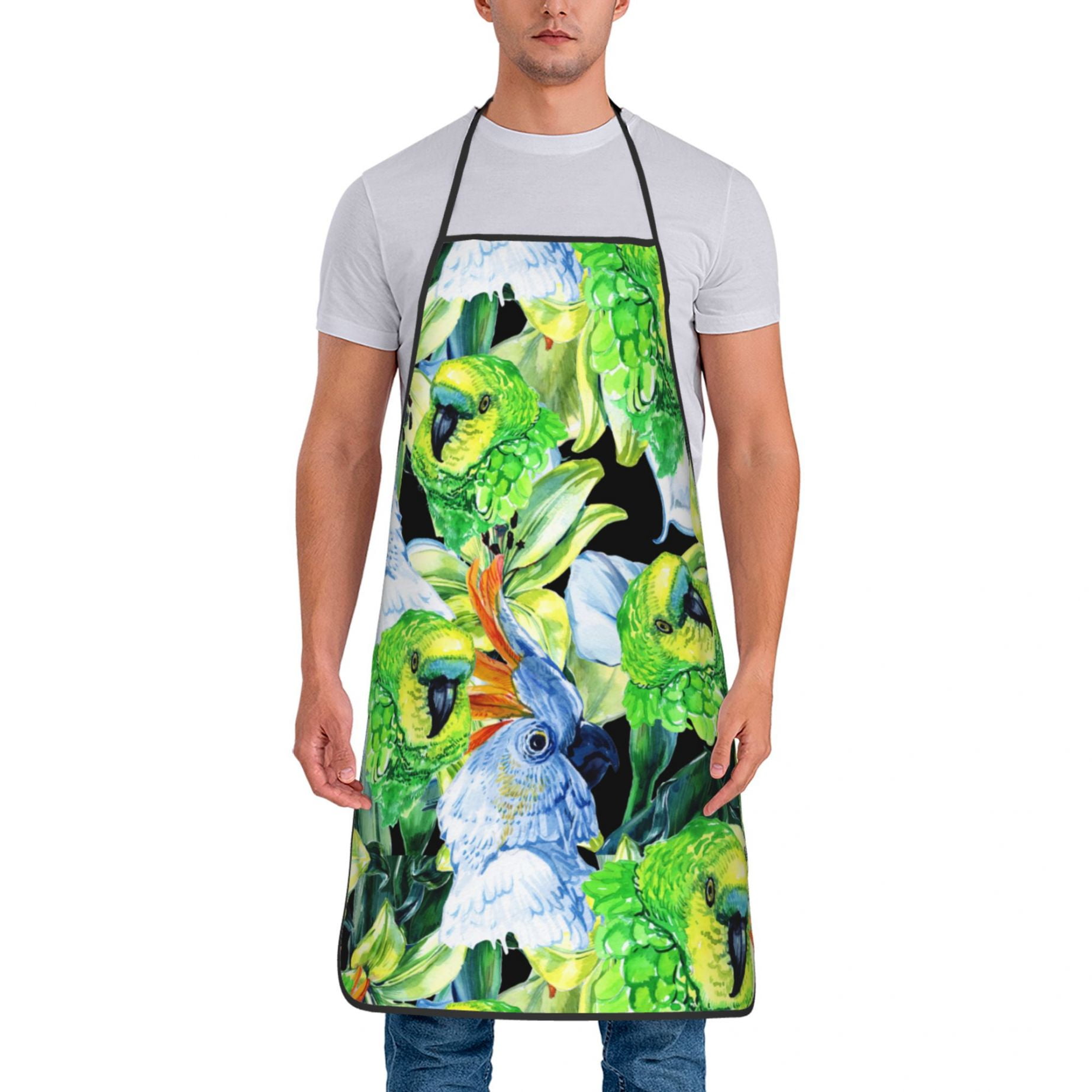 Green Parrot Aprons for Women Men Waterproof Apron Kitchen Chef Cooking ...