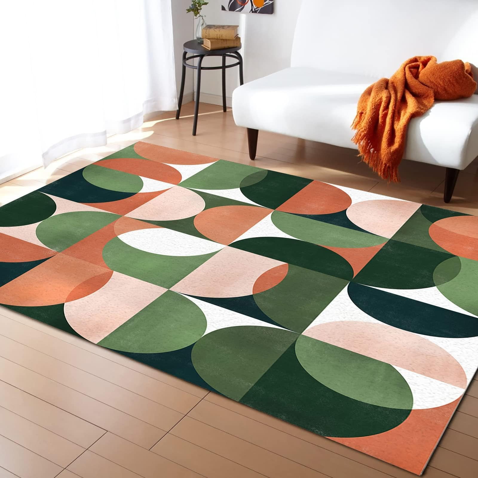 Green Peachy Color Block Abstract Geometry Area Rug, Mid Century Modern ...
