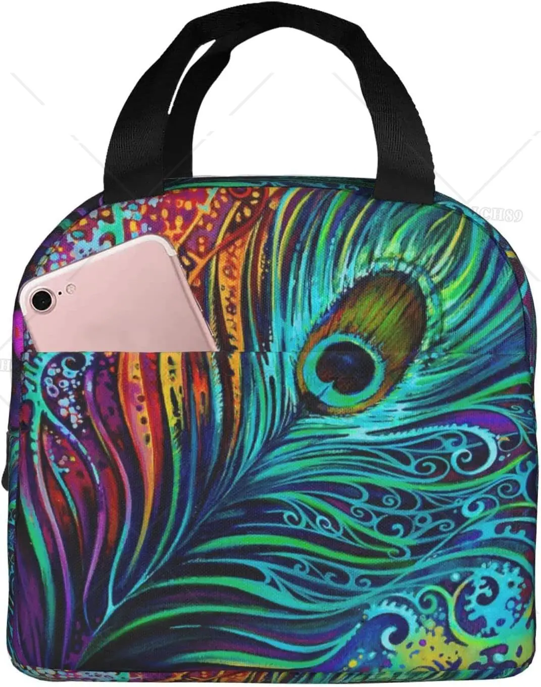 Green Peacock Feathers Merch Lunch Bag Portanle Reusable Box Waterproof ...