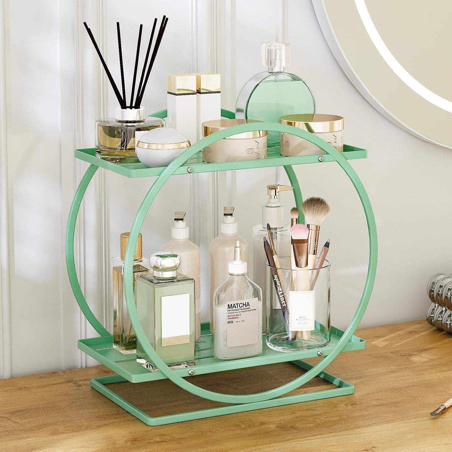 Green Perfume Organizer for Dresser, 2-Tier Bathroom Counter Organizers ...
